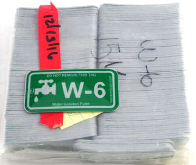 Water Isolation Point Tags, W-6, 3"Lx1.5"W, Gray on Green, Qty. 150 ...