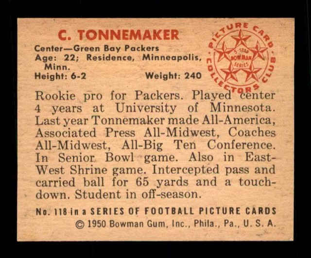 1950 Bowman - #118 Clayton Tonnemaker (RC) for sale online | eBay