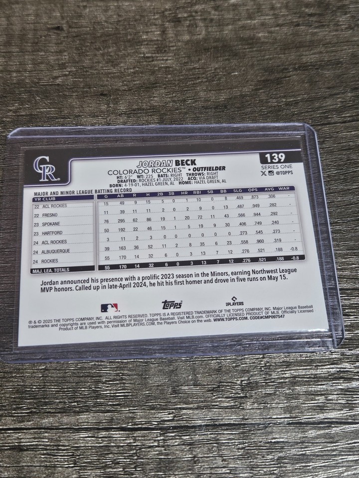 2025 Topps Series I -#139 - JORDAN BECK - SILVER SAND GLITTER CARD | eBay