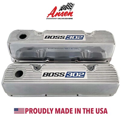 Ford 351 Cleveland BOSS 302 Polished Valve Covers - Blue Logo - Ansen ...