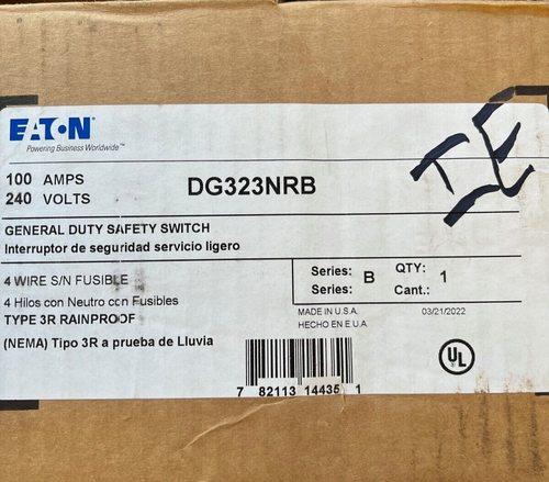Cutler Hammer DG323NRB Disconnect (NS) 100 Amp 240 Volt 3P4W Fusible ...