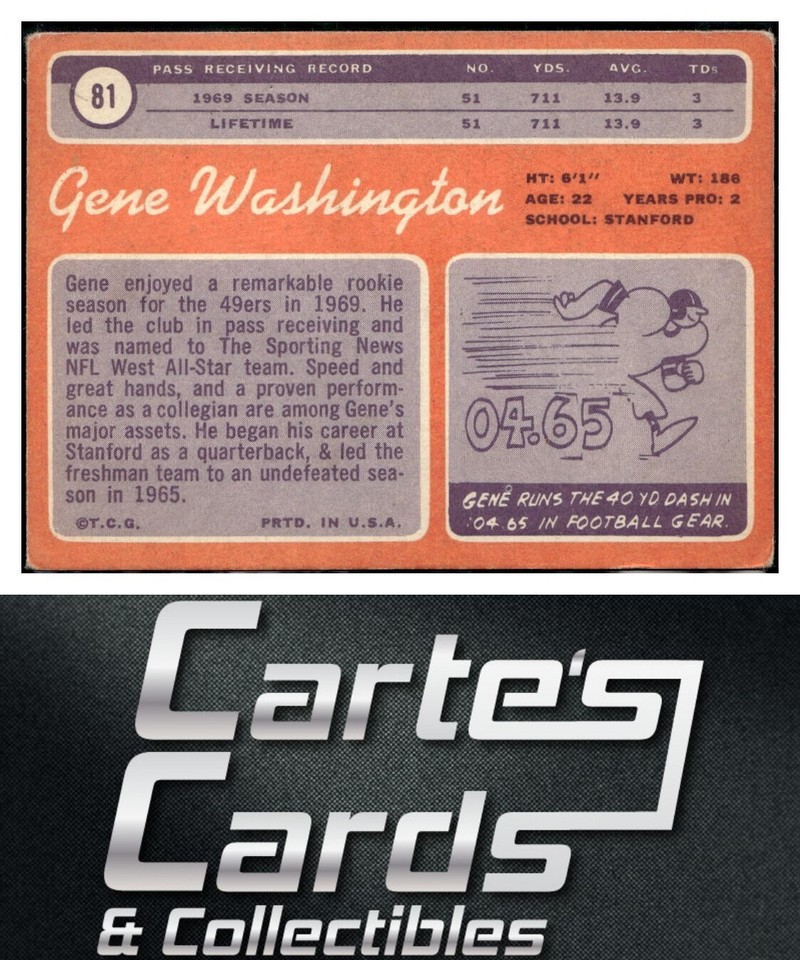 Gene Washington 1970 Topps #81 San Francisco 49ers Rookie RC | eBay