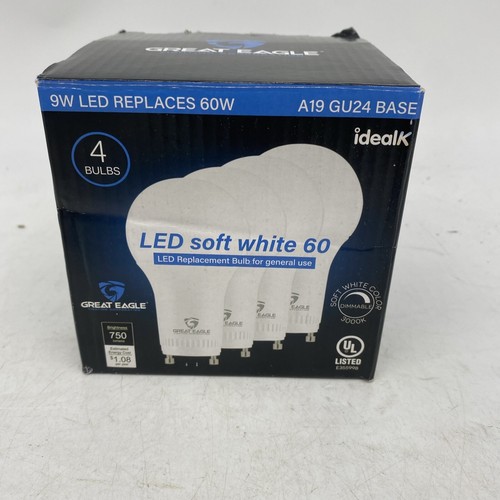 4 Pack Great Eagle LED GU24 Base A19 Shape 9W (60W Eq) Dimmable 3000K ...