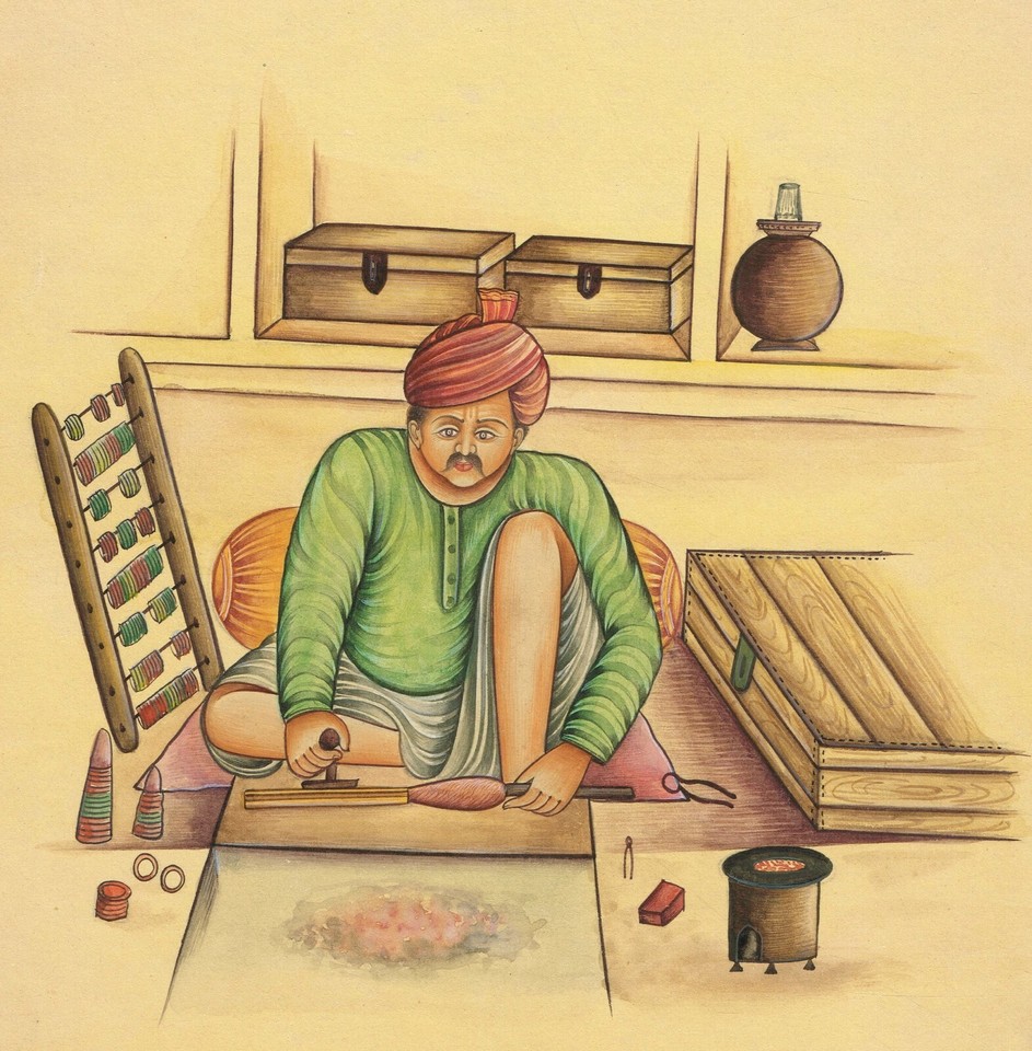 Hand Painted Indian Old Painting A Bangle Maker Gouache On Paper 6x9 ...