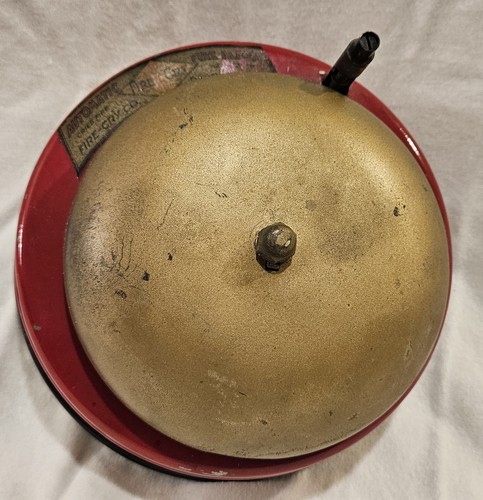 VINTAGE AUTOMATIC FIRE CRY BELL ALARM. BRASS & RED. WALL MOUNT. MADE IN ...