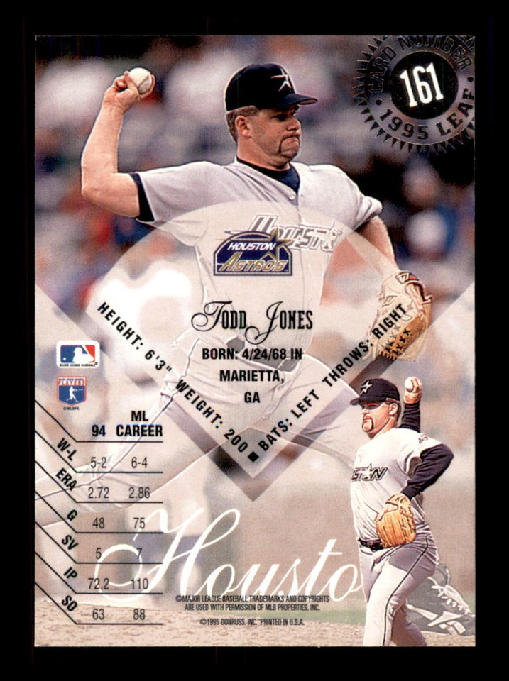 1995 BASEBALL 1995 Leaf Todd Jones Houston Astros #161 1 | eBay