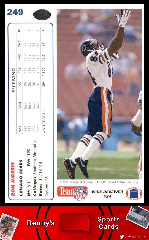 1991 Upper Deck #249 Ron Morris Chicago Bears Football Card | eBay