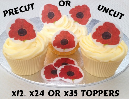 Precut Poppy Rice Wafer Paper Remembrance Day Poppies Cupcake Cake ...