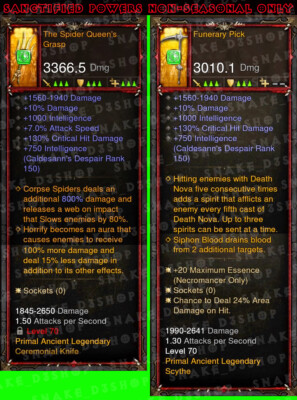 Diablo 3 - 2x Weapons With Sanctified Power - Funerary Pick & Spider ...
