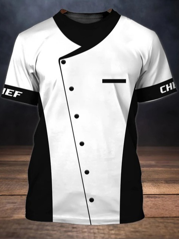 Men's Printed Chef Shirt Short Sleeve T-shirt Restaurant Cook Design ...