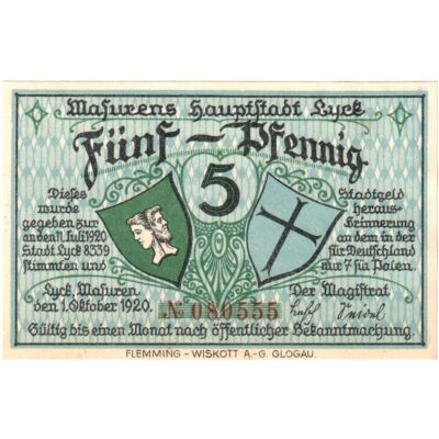 [#329943] Germany, Lyck Stadt, 5 Pfennig, paysage, 1920, 1920-10-01 ...