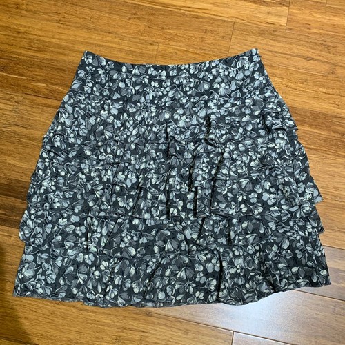 Ann Taylor LOFT Skirt Womens 4 Gray Ruffle Floral Print Mini Skirt ...