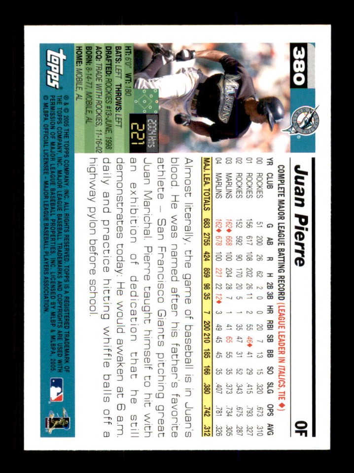 2005 Baseball Topps Juan Pierre Florida Marlins #380 | eBay
