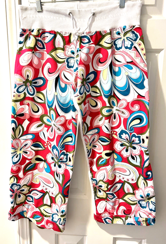 NILLA SHIELDS White Pink Blue Groovy Mod Flowers Sweat Pants M Floral ...