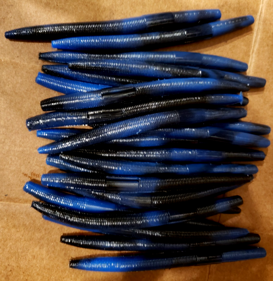 5" Stick Senko Style Black Blue Swirl 50 count bag bulk Bass Worms | eBay
