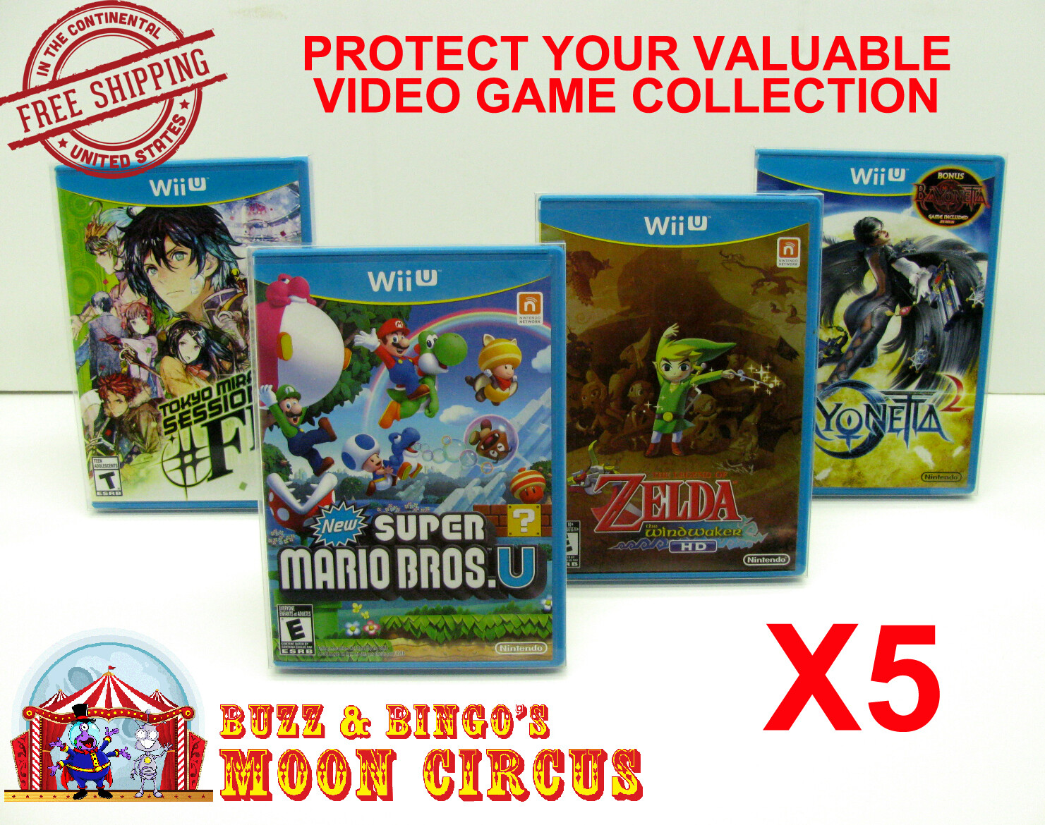 5X NINTENDO Wii U CIB GAME -CLEAR PLASTIC PROTECTIVE BOX PROTECTORS ...