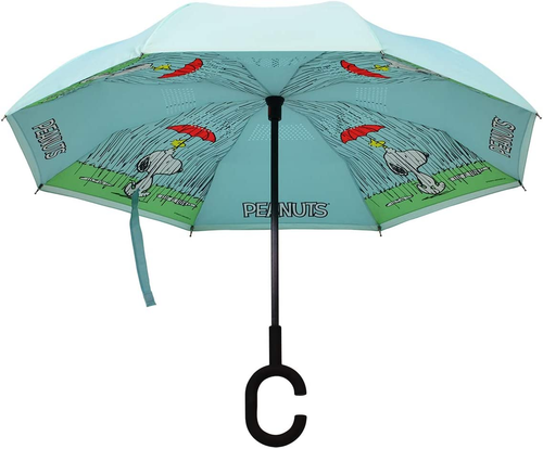 Peanuts Snoopy Woodstock Blue Revers-A-Brella No-Drip Inverted C-Handle ...