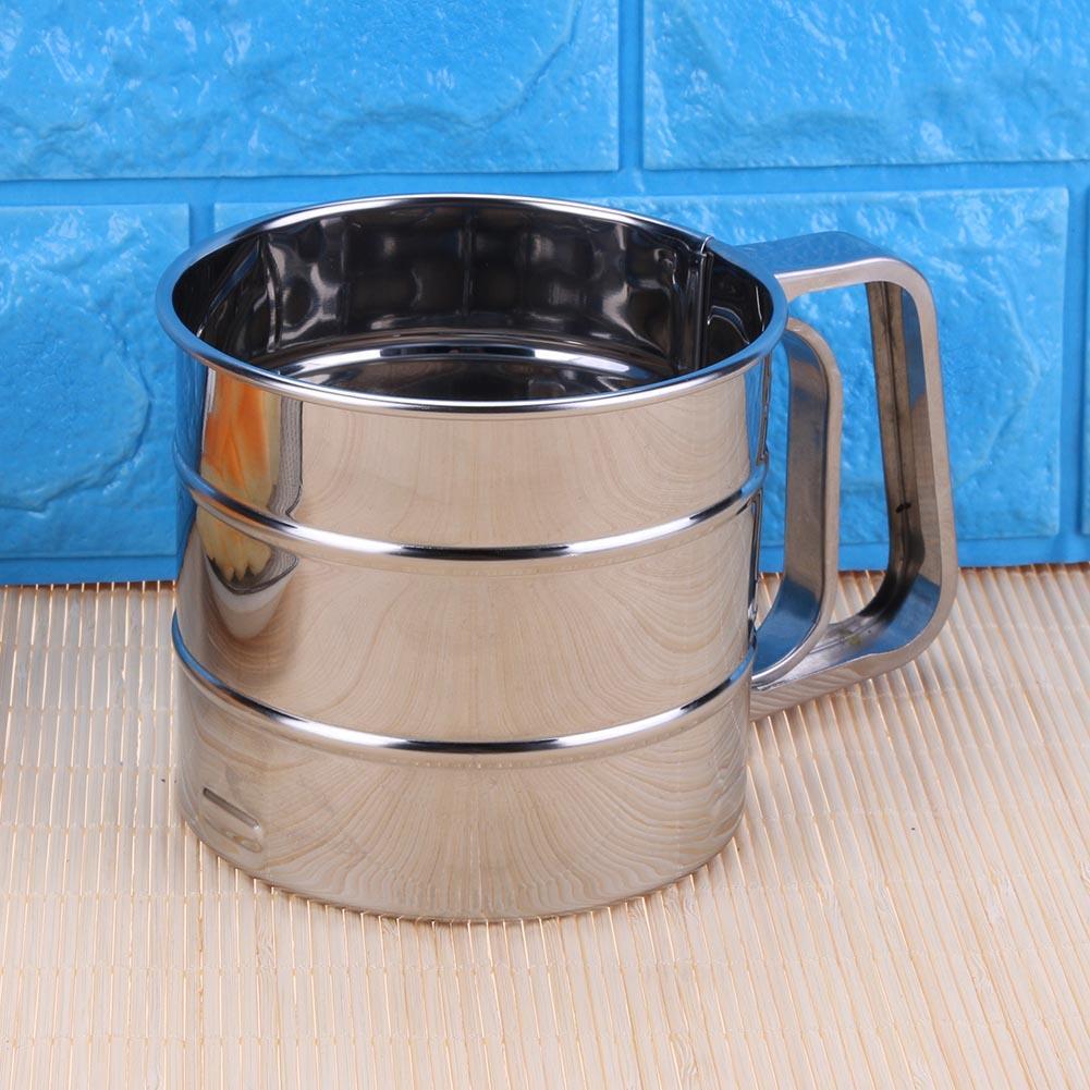 Handheld Flour shaker Stainless Steel Mesh Sieve Cup Icing Sugar Bake ...