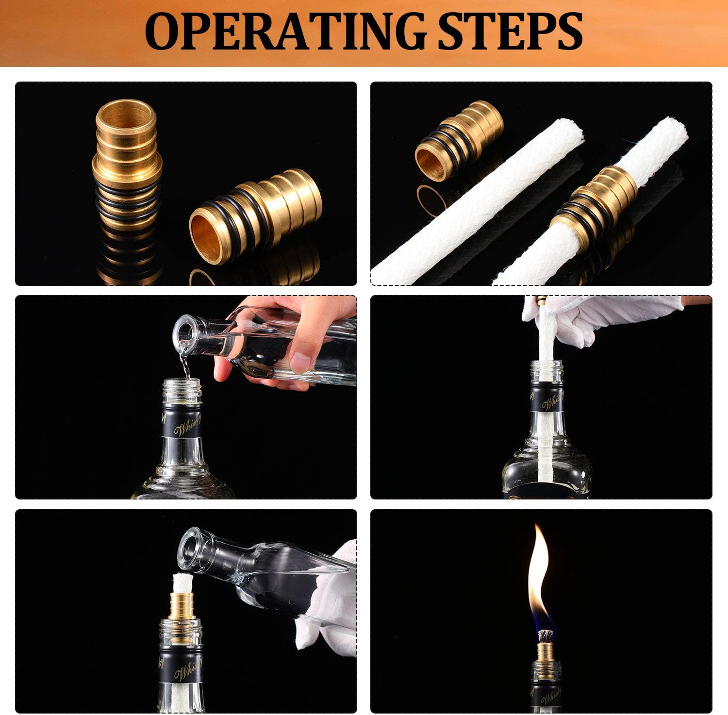 24 PCS Wine Bottle Torch Wicks Kit Brass Torch Wick Holders Washer ...