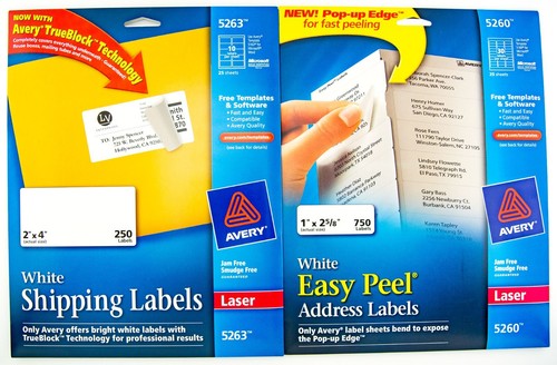 Avery Lot Laser 2"x4" Shipping 5263 & 1"x2 5/8" Easy Peel Address ...