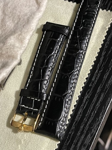 Brand New Rolex 19mm Black Leather Watch Strap With 18k (750 Stamped ...