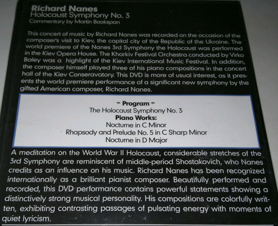 Richard Nanes Holocaust Symphony No. 3, Symphony No. 4 & Rhapsody ...