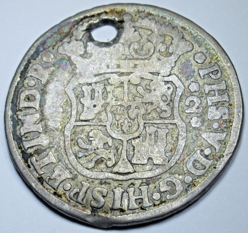 1746 Holed Mexico 2 Reales Genuine Spanish 1700's Pirate Treasure ...