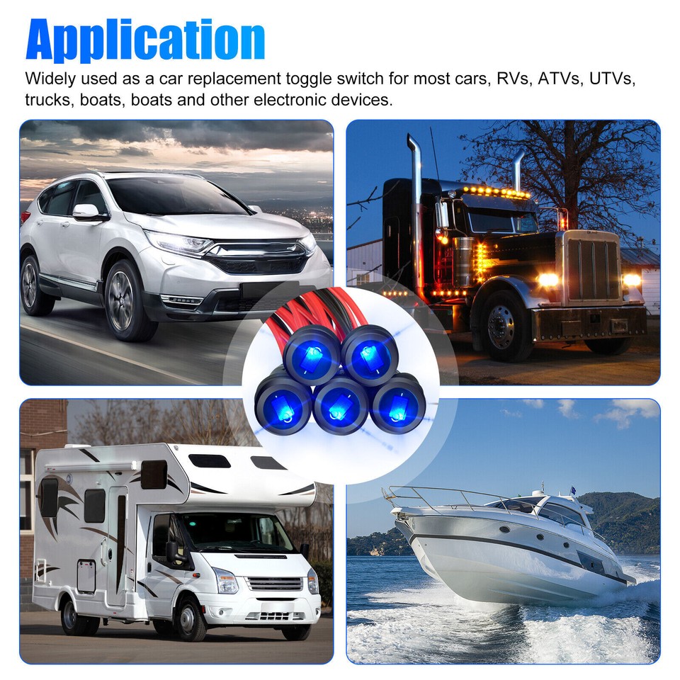 6X M1 Blue LED Light 12V 20A Car Auto Boat Round Rocker WATERPROOF ...