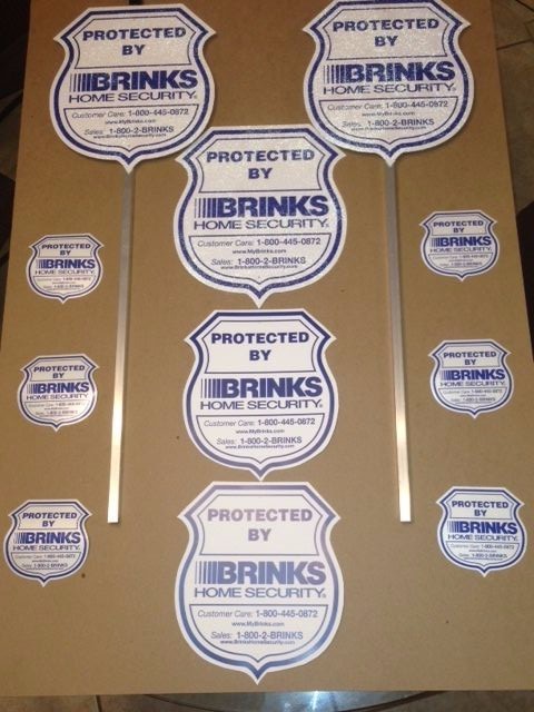 NEW REFLECTIVE BRINKS 2 Security Yard Stake Signs; 3 Signs; 6 Door ...
