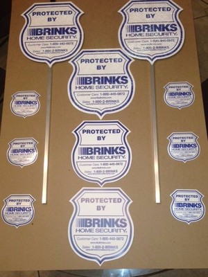NEW REFLECTIVE BRINKS 2 Security Yard Stake Signs; 3 Signs; 6 Door ...