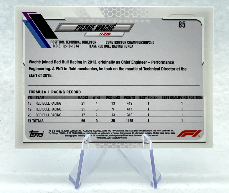 Pierre Wache 2021 Topps Chrome Sapphire #85 Red Bull Racing Honda | eBay