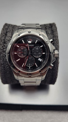 Movado Series 800 Chronograph Black Dial Steel 2600110 Mens Swiss 42mm ...