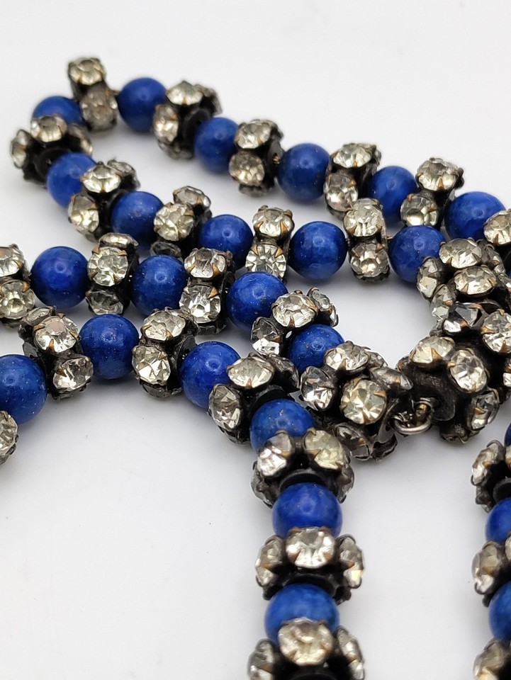 Louis Rousselet Lapis & Flat Rondel Rhinestone Bead Necklace | eBay
