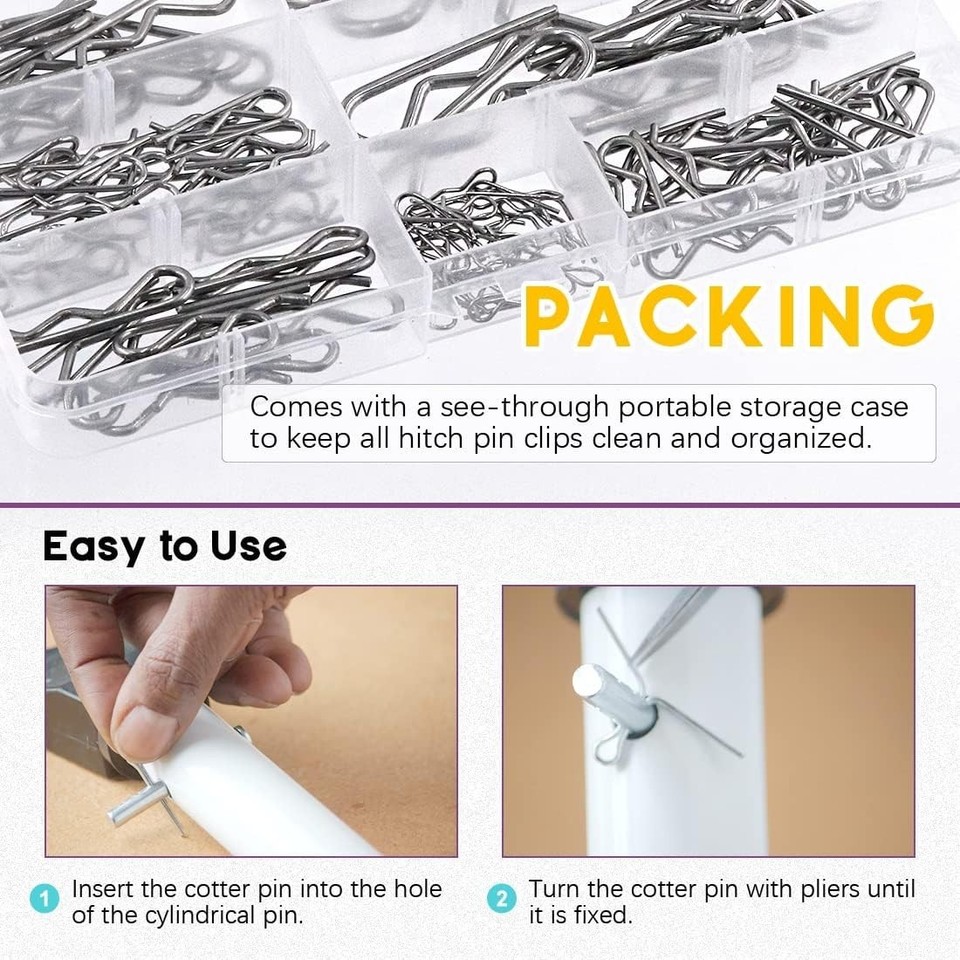 215Pcs 304 Stainless Steel Cotter Pin Hair Pin Hitch Pin and R Shape ...