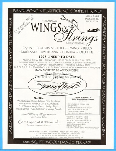 1998 Wings & Strings Music Festival Promo Ad Polk FL Bluegrass Cajun ...
