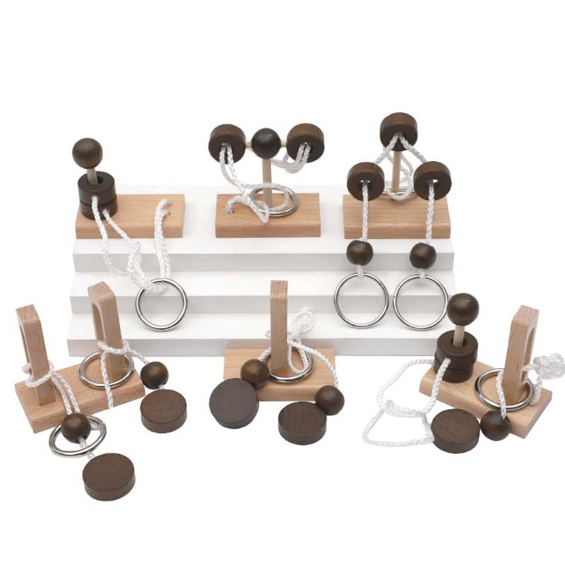 Wooden Buckle Maze Rope Brain Teaser Toy Kids Brain Development Puzzle ...