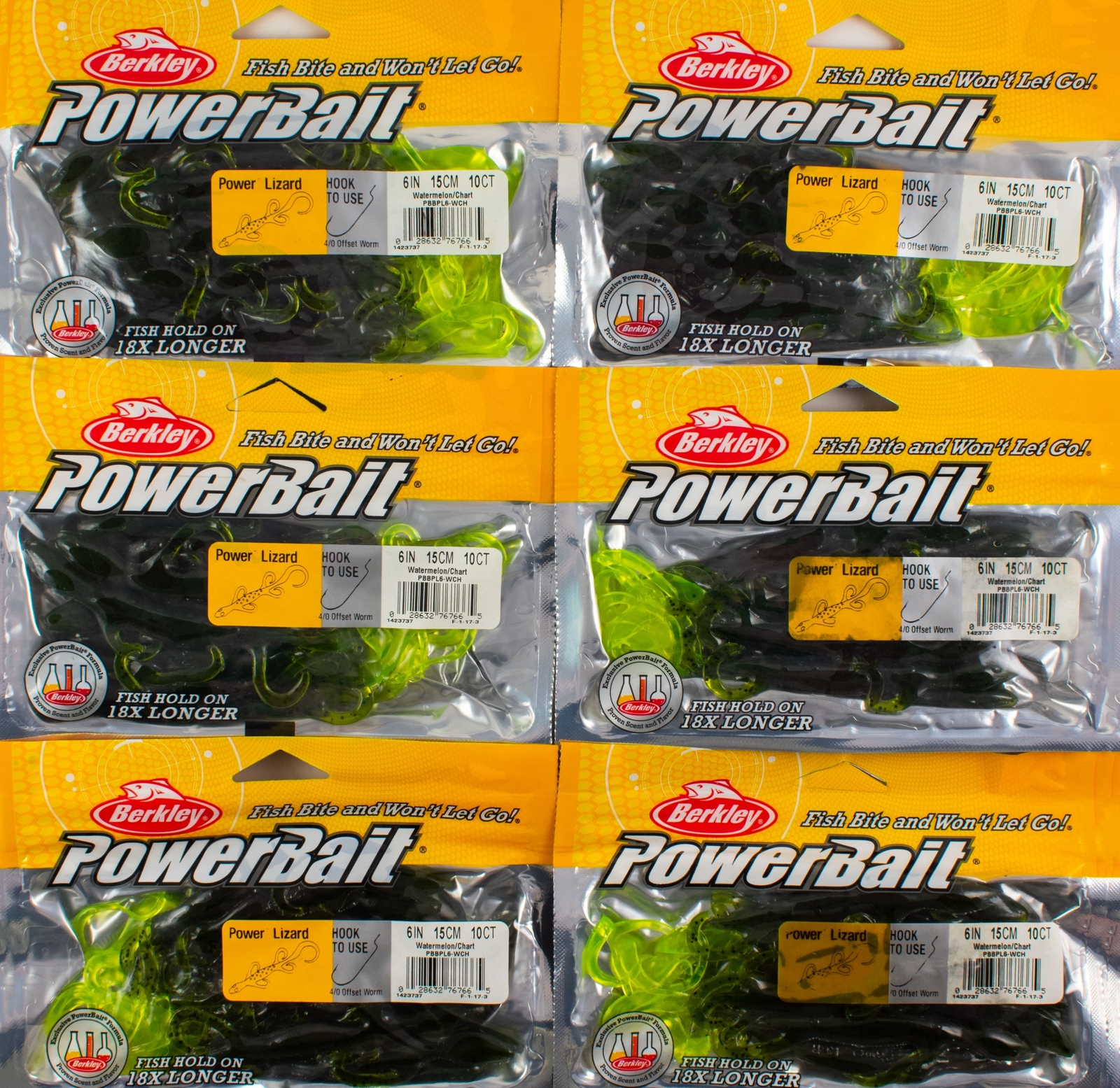 (LOT OF 6) BERKLEY POWERBAIT POWER LIZARD 6" PBBPL6-WCH WATERMELON ...