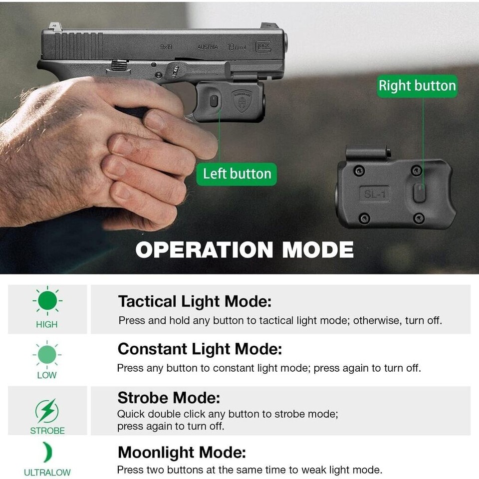TSG Mini Weapon Lights SL-1 Series Fits: G17/19/21/22/23/29/30/31/35 ...