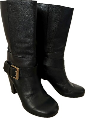 Chloe Womens Prince Calf Buckle Boots Sz 7 Black Butter Leather Rivet ...