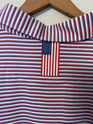 Rhoback Polo Golf Shirt Mens Red White Blue Stripe Flag Americana Large ...