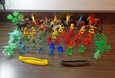 Vintage Lot Of 60 Cowboys & Indians With Horses Plastic Toy Action ...