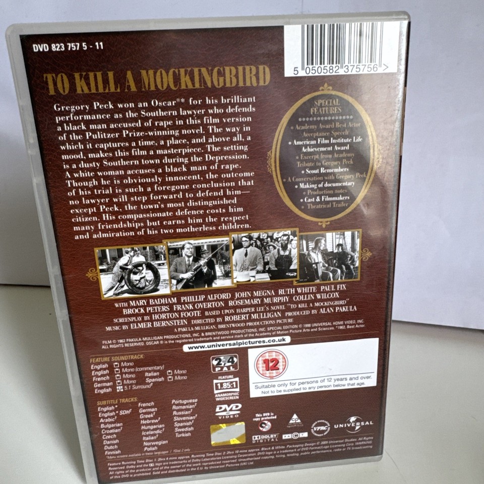 To Kill A Mockingbird DVD- Gregory Peck - Oscar winning courtroom drama ...