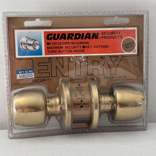 Guardian Keyed Entry Door Knob Lock Bright Brass 2-3/8 BS NOS Nib NWT ...