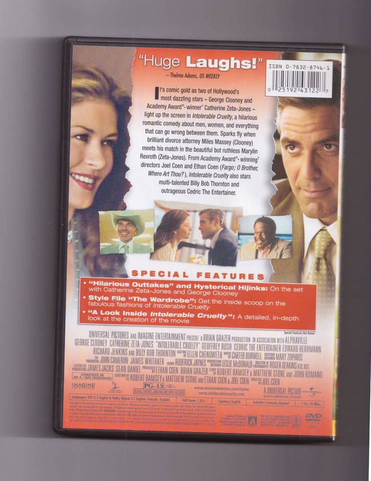 Intolerable Cruelty DVD - 2004 Full Screen George Clooney Catherine ...