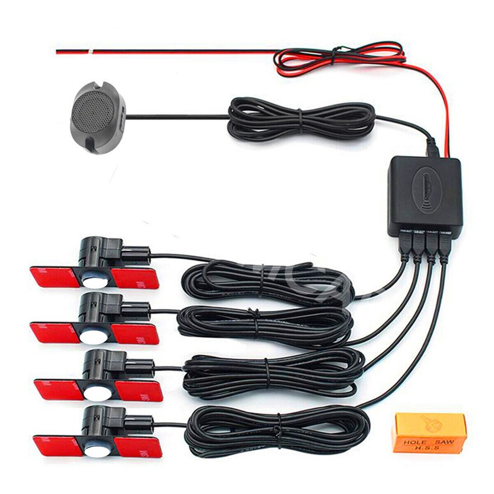 Car Reverse Rear Radar Sound Buzzer Alarm System Kit W/4 White Parking ...