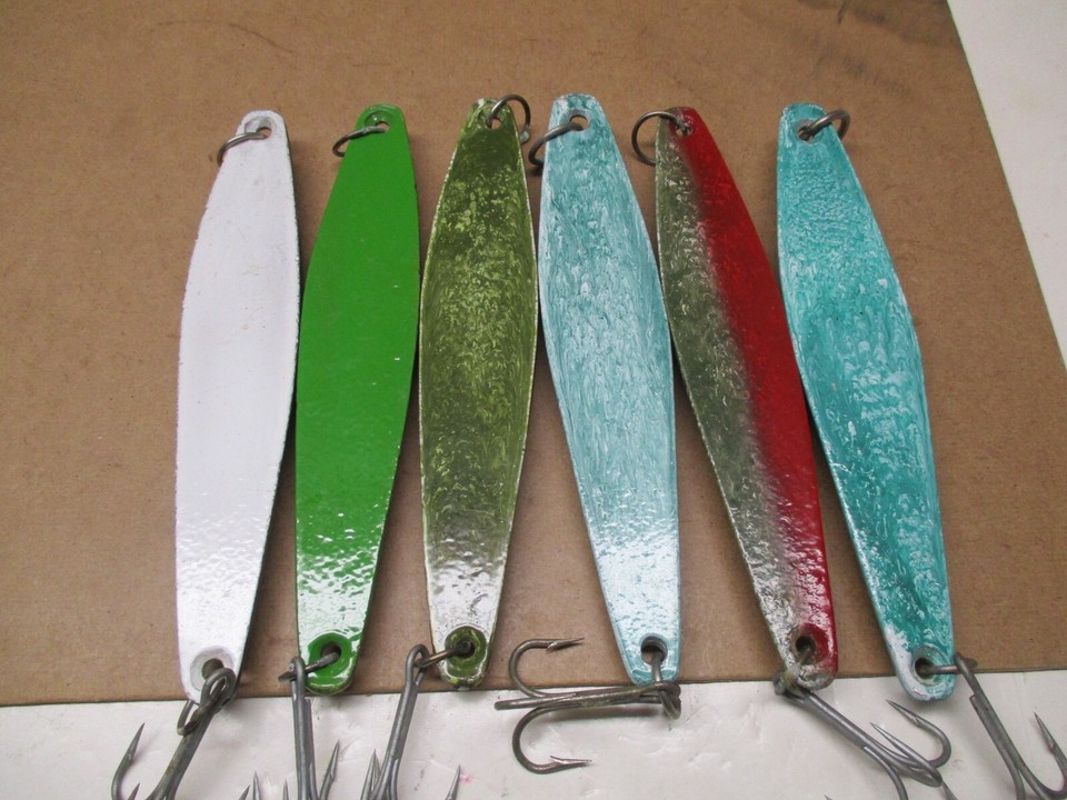 VINTAGE IRON JIGS * SALAS SUPER 6X SURFACE JIGS SET OF 6 JIGS ** VERY ...