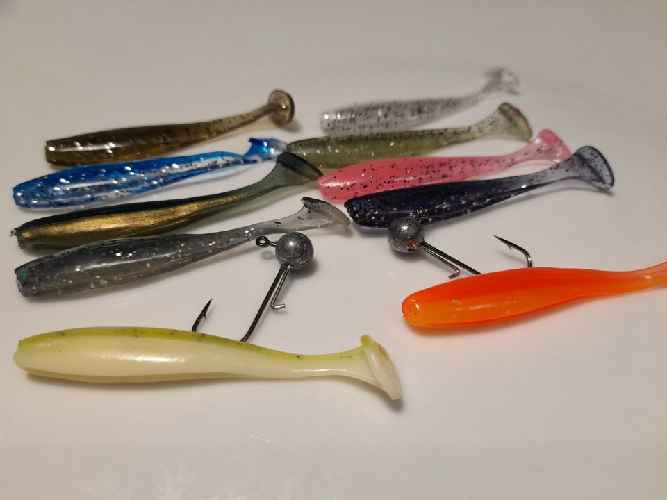 12pc Lure Drop Shot Set Jig Head Soft Worm Shad Paddle Tail pike perch ...
