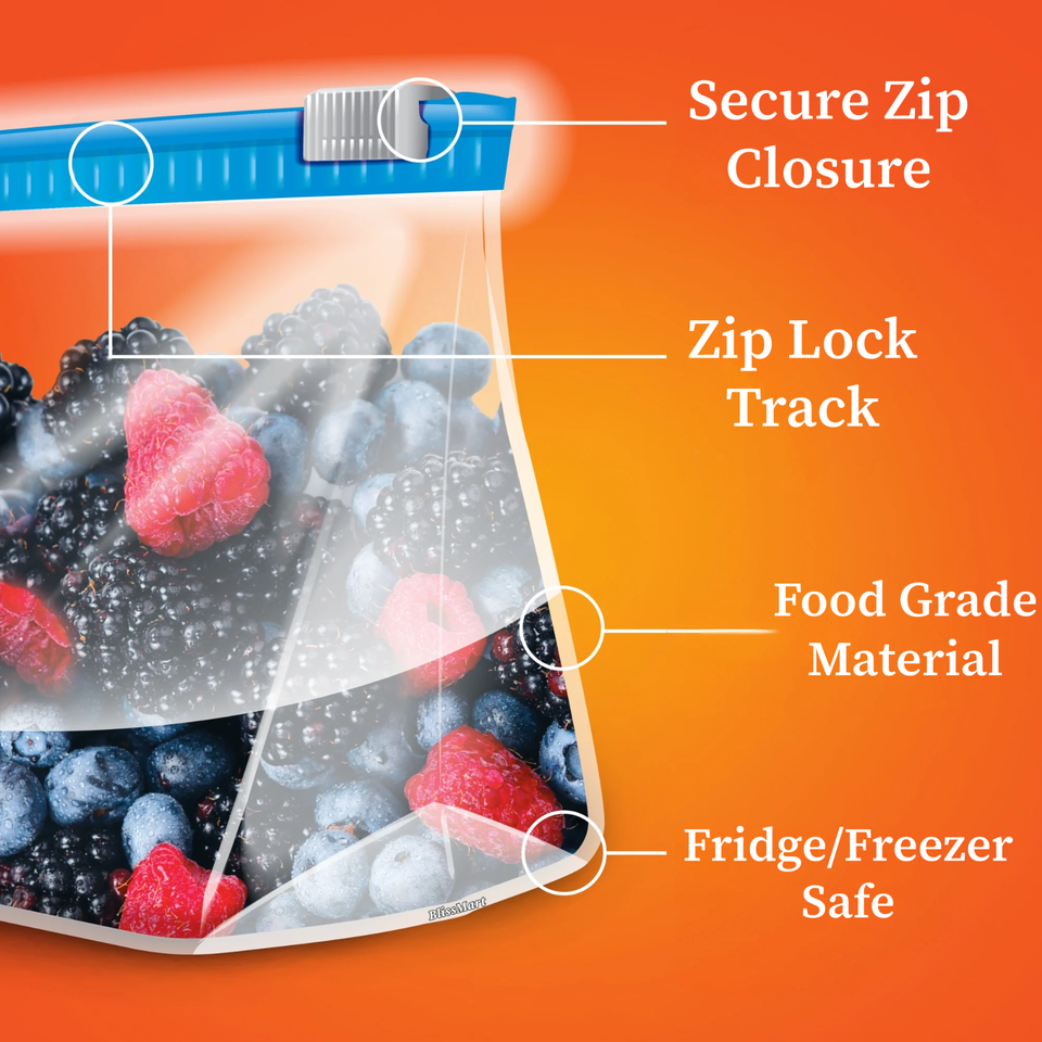 ZIP LOCK FOOD STORAGE FREEZER BAGS RESEALABLE REUSABLE PLASTIC BAGS ...