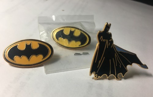 3 Batman Metal & enamel pins 1984 & 1988 DC Comics Movie Promo items ...