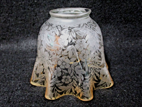 ANTIQUE ETCHED GLASS LAMP SHADE W/ AMBER RUFFLED EDGE 2 1/4" FITTER | eBay